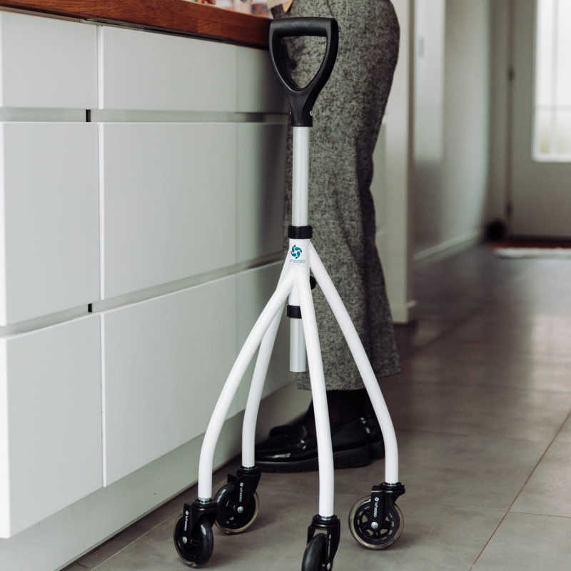 Canne quadripode à roulettes Wheeleo - Canne de marche